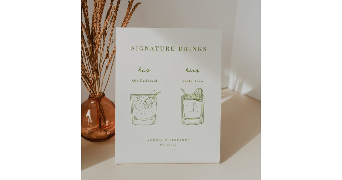VERONA Minimalist Wedding Signature Drinks Pedestal Sign | Zazzle