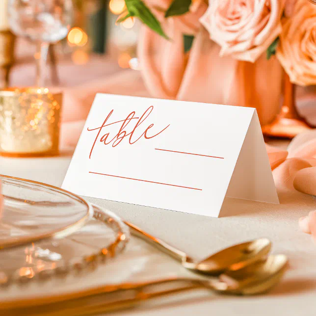 Verona Sunset Orange Simple Calligraphy Wedding Place Card | Zazzle