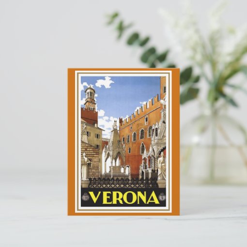 "Verona" Vintage Italian Travel Poster Postcard | Zazzle