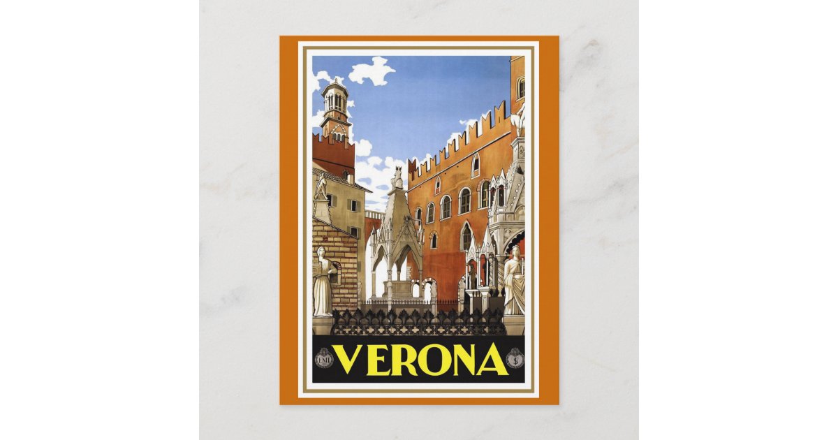 "Verona" Vintage Italian Travel Poster Postcard | Zazzle
