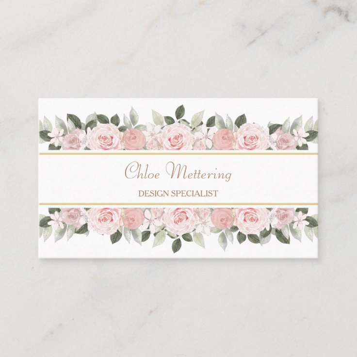 Versatile Pink Roses Floral Border Business Card | Zazzle