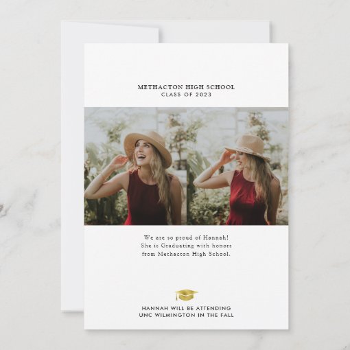 Vertical 3 Photo Gold Foil Grad Photo Graduation Invitation | Zazzle