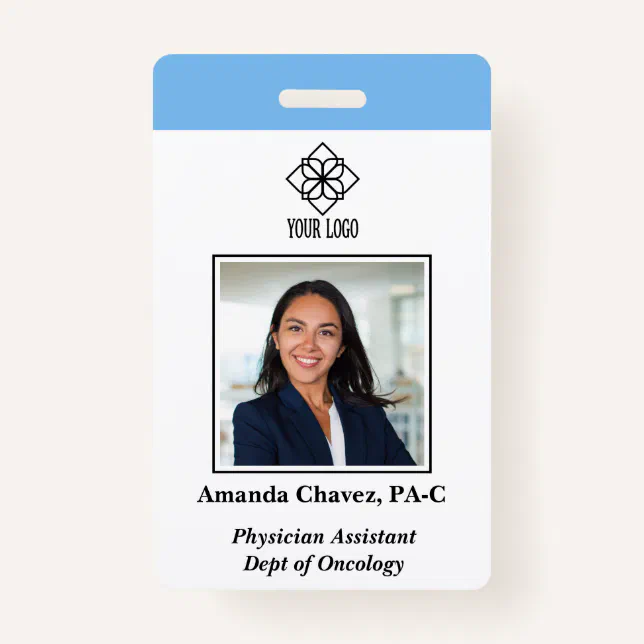 Vertical Blue Custom Employee ID Photo Name Badge | Zazzle