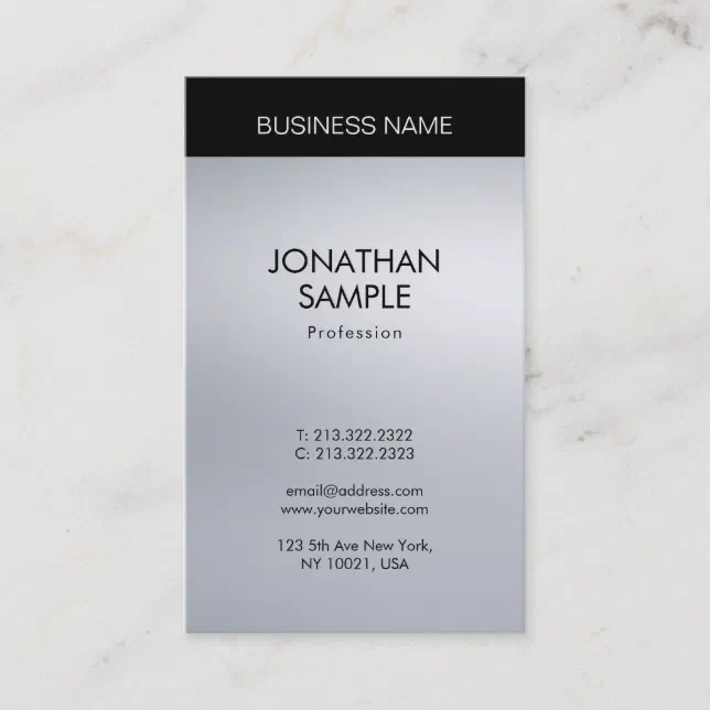 Vertical Elegant Silver Look Professional Modern Business Card | Zazzle