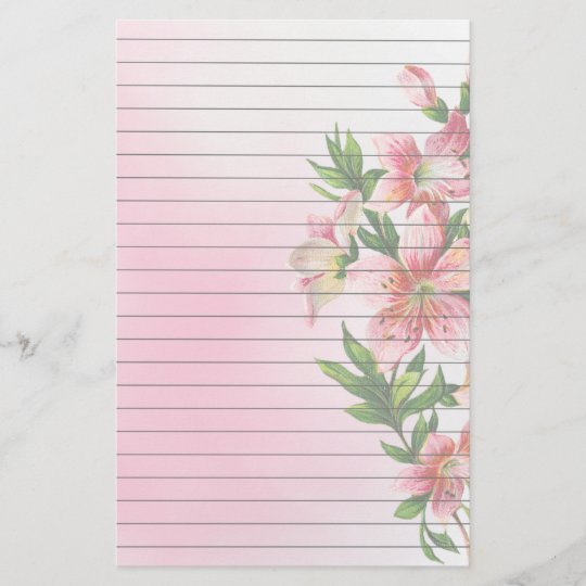 Vertical Group of Pink Flowers Lined Stationery | Zazzle.com