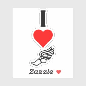 Vertical I Love Track and Field I Heart Running Sticker | Zazzle