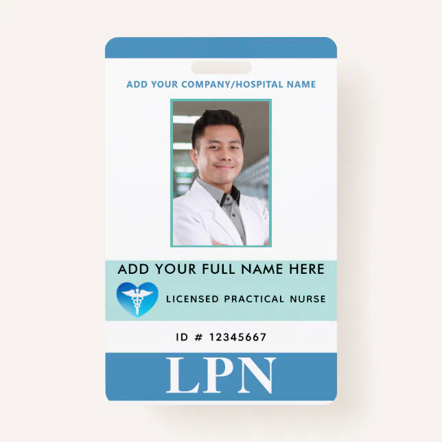 Vertical LPN, Licensed Practical Nurse, Photo ID Badge | Zazzle