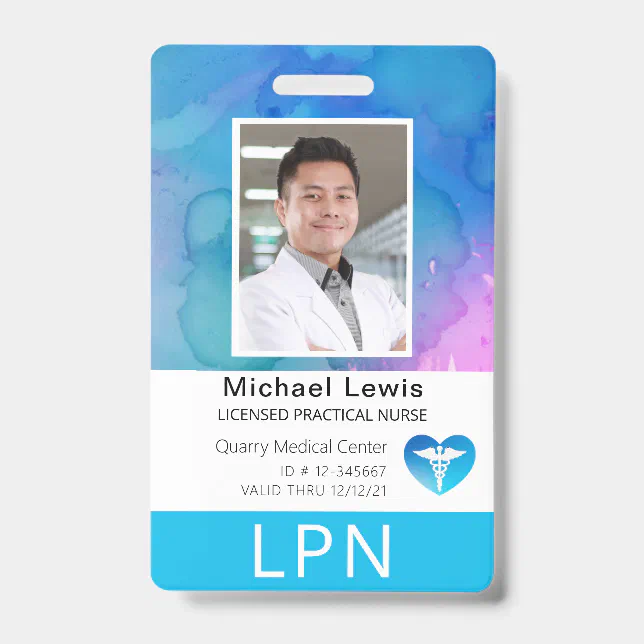 Vertical LPN, Licensed Practical Nurse, Photo ID Badge | Zazzle