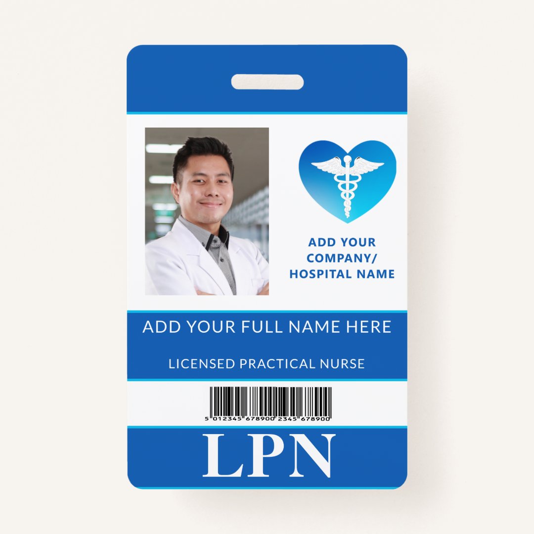 Vertical LPN, Licensed Practical Nurse, Photo ID Badge | Zazzle