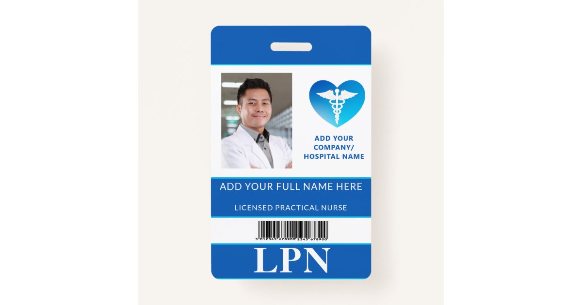 Vertical LPN, Licensed Practical Nurse, Photo ID Badge | Zazzle