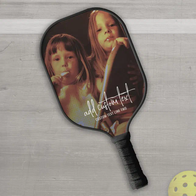 Vertical Photo with Custom Text in Trendy Script Pickleball Paddle | Zazzle