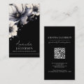 Vertical QR Code Black Floral Elegant Professional Business Card | Zazzle