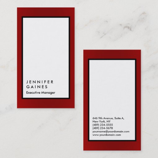 Vertical red border white black plain manager business card | Zazzle