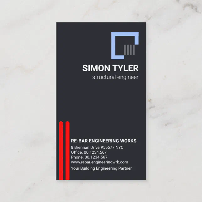 Vertical Red Re-Bar Lines Structural Engineer Business Card | Zazzle