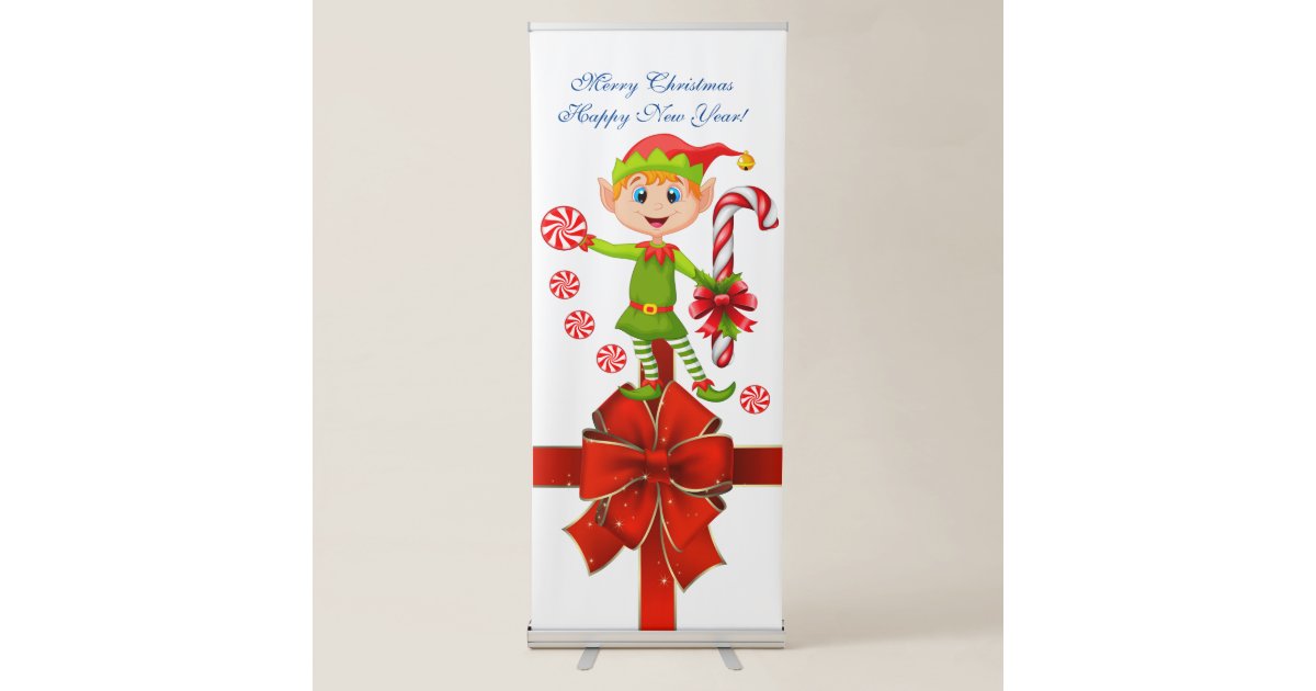 Vertical Retractable Banner Happy New Year Elf | Zazzle