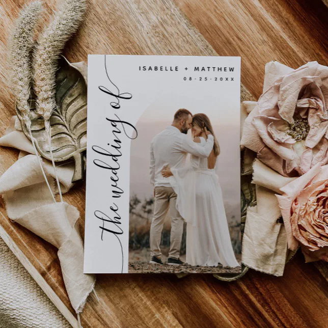 Vertical Script Photo Arch Wedding Invitation | Zazzle