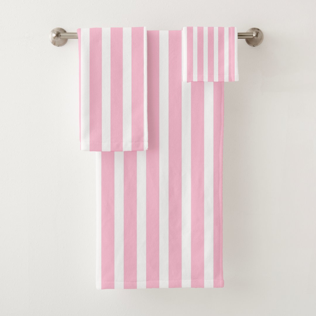 Vertical Soft Pink and White Stripes Bath Towel Set | Zazzle