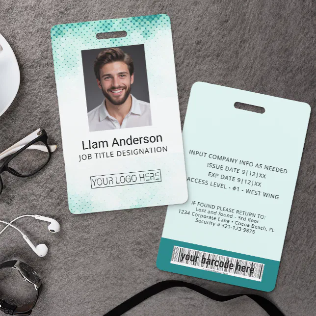Vertical Teal Gradient Employee ID Badge | Zazzle