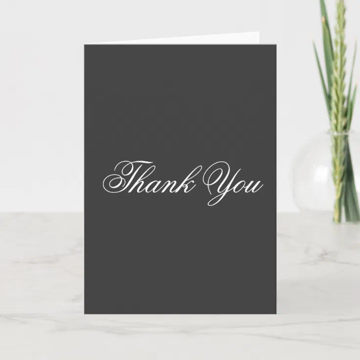 Vertical Thank You Gray White Script Greeting Card | Zazzle
