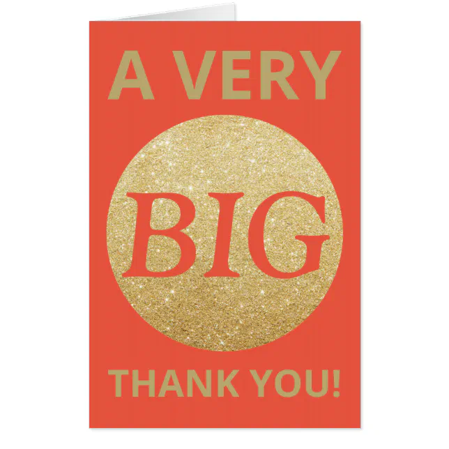 Very Big Thank You Coral Gold Glitter Extra Large Card | Zazzle