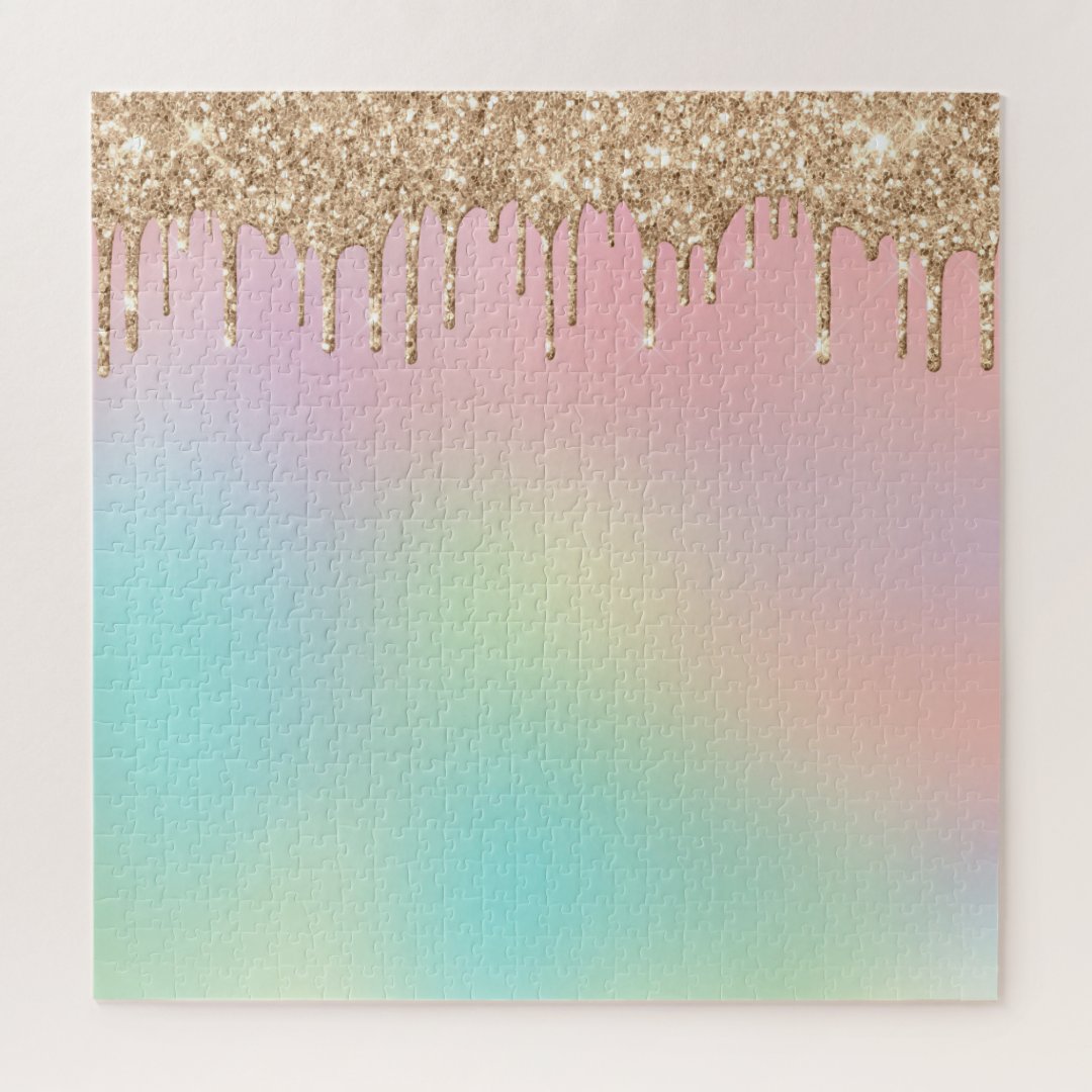 Very Challenging Rainbow Gradient Pink Glitter Jigsaw Puzzle | Zazzle