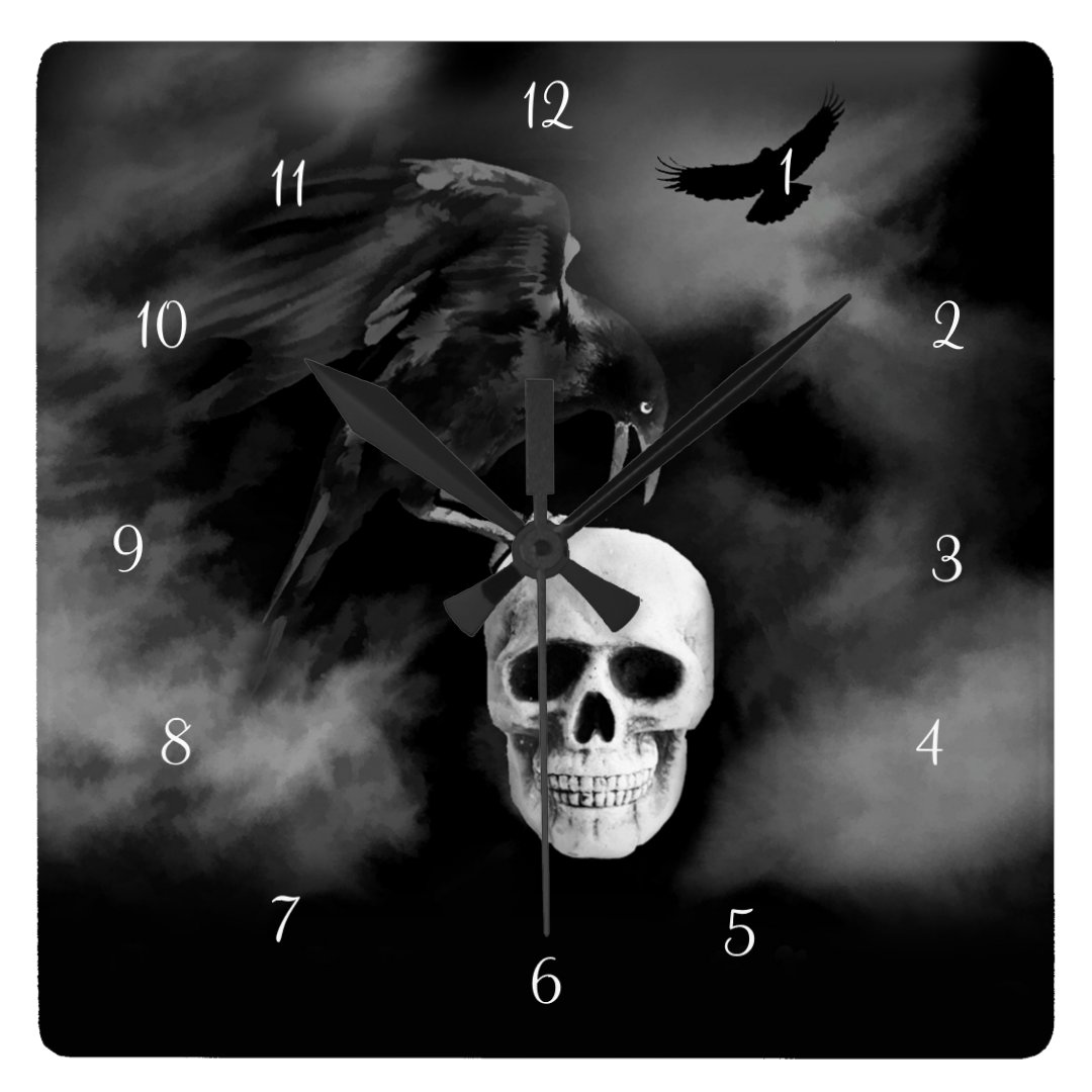 Very Cool Gothic Style Raven and Skull Samhain Square Wall Clock | Zazzle