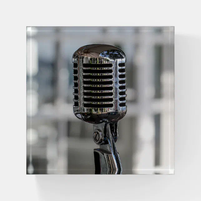 Very Cool Vintage Retro Style Microphone Paperweight | Zazzle
