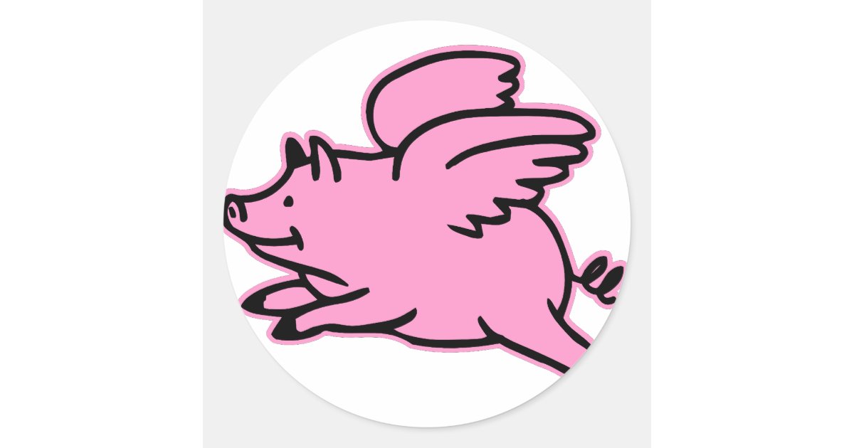 Very Cute Flying Pink Pig Classic Round Sticker | Zazzle