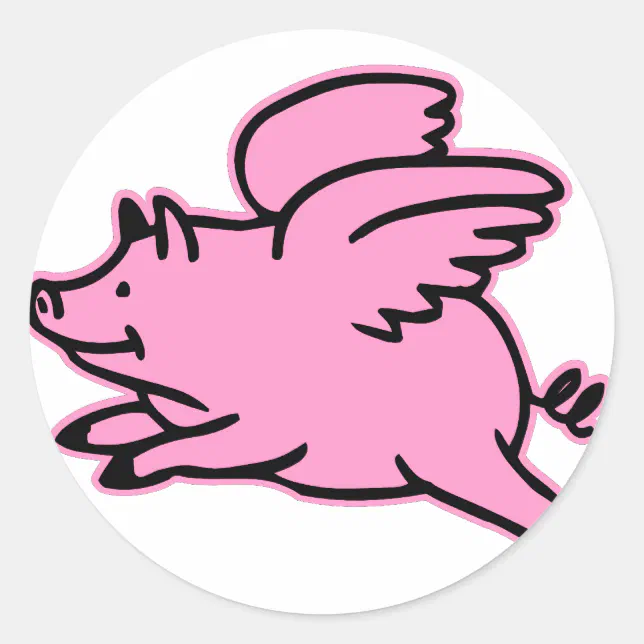 Very Cute Flying Pink Pig Classic Round Sticker | Zazzle