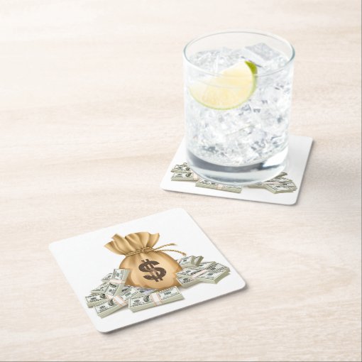 Very Fun Bag & Stacks of Cash Coaster Set | Zazzle