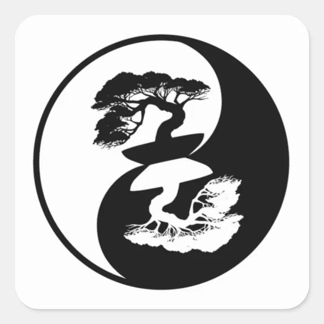 Very Fun Yin and Yang Bonsai Tree Square Sticker | Zazzle