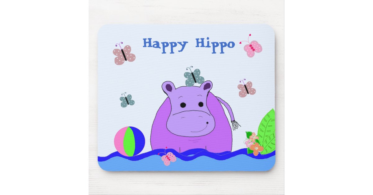 Very Happy Hippo Mouse Pad | Zazzle