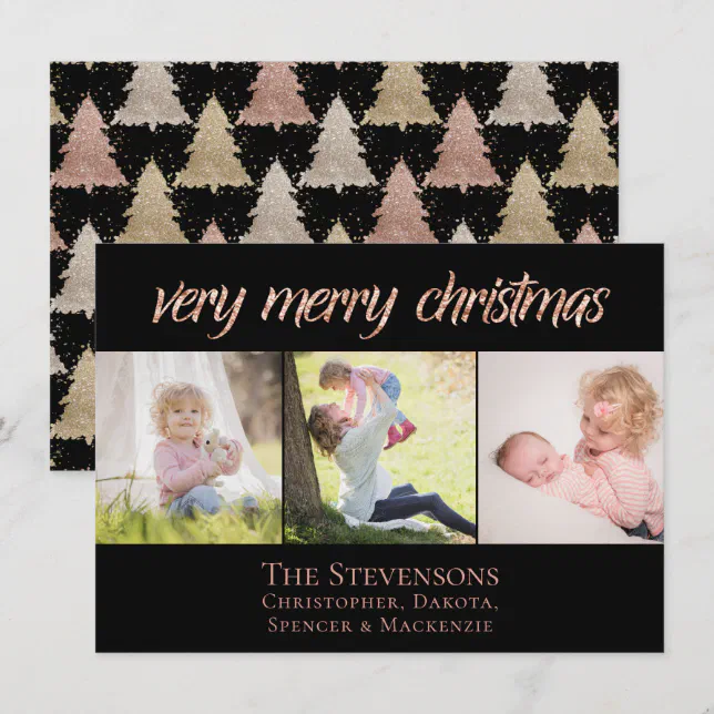 Very Merry Christmas | Modern Rose Gold Chic Photo Holiday Card | Zazzle