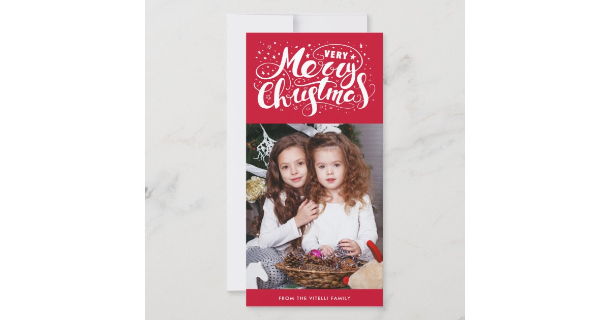 Very Merry Christmas Photocard | Red Holiday Card | Zazzle