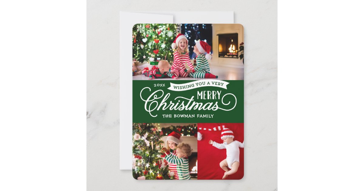 Very Merry Christmas Script 3 Photo Holiday Card | Zazzle.com