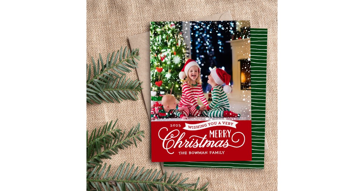 Very Merry Christmas Script Photo Holiday Card | Zazzle