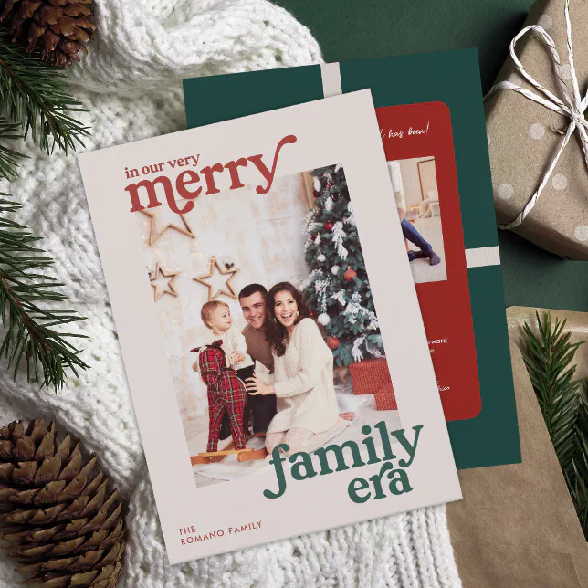 Very Merry Family Era Retro Photo Holiday Card | Zazzle