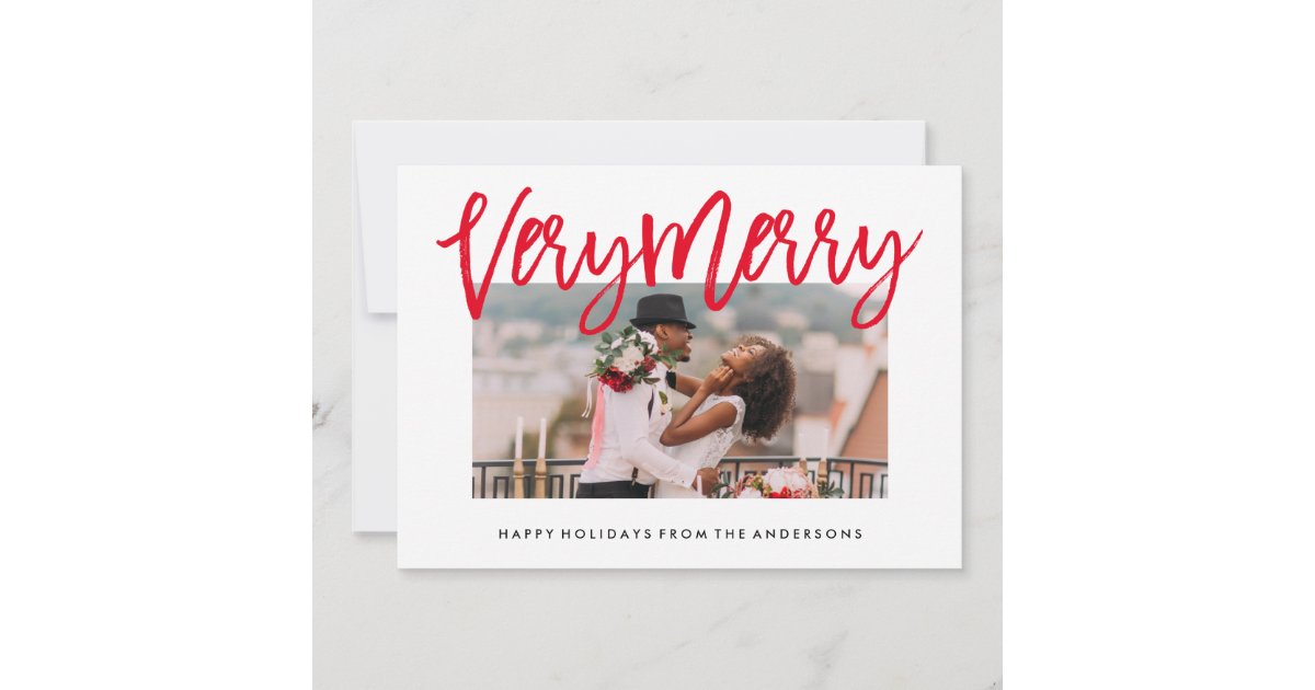 Very Merry in Red Holiday Photo Card | Zazzle