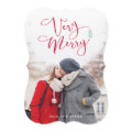 Very Merry Red Script Christmas Photo Cards | Zazzle