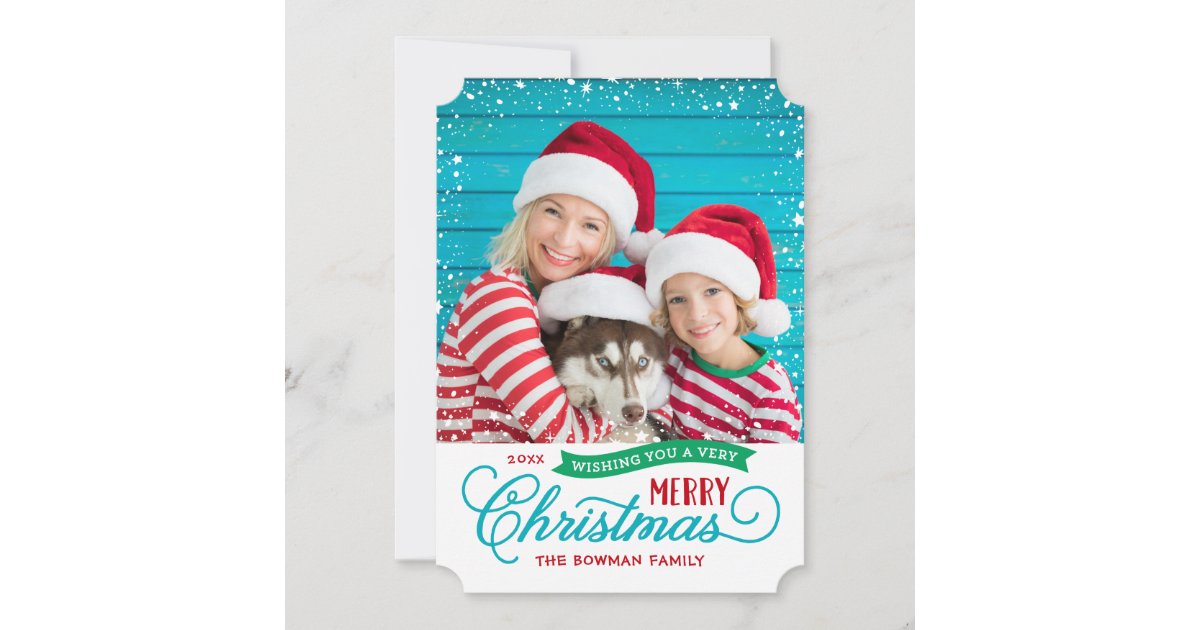 Very Merry Script Colorful Photo Holiday Card | Zazzle