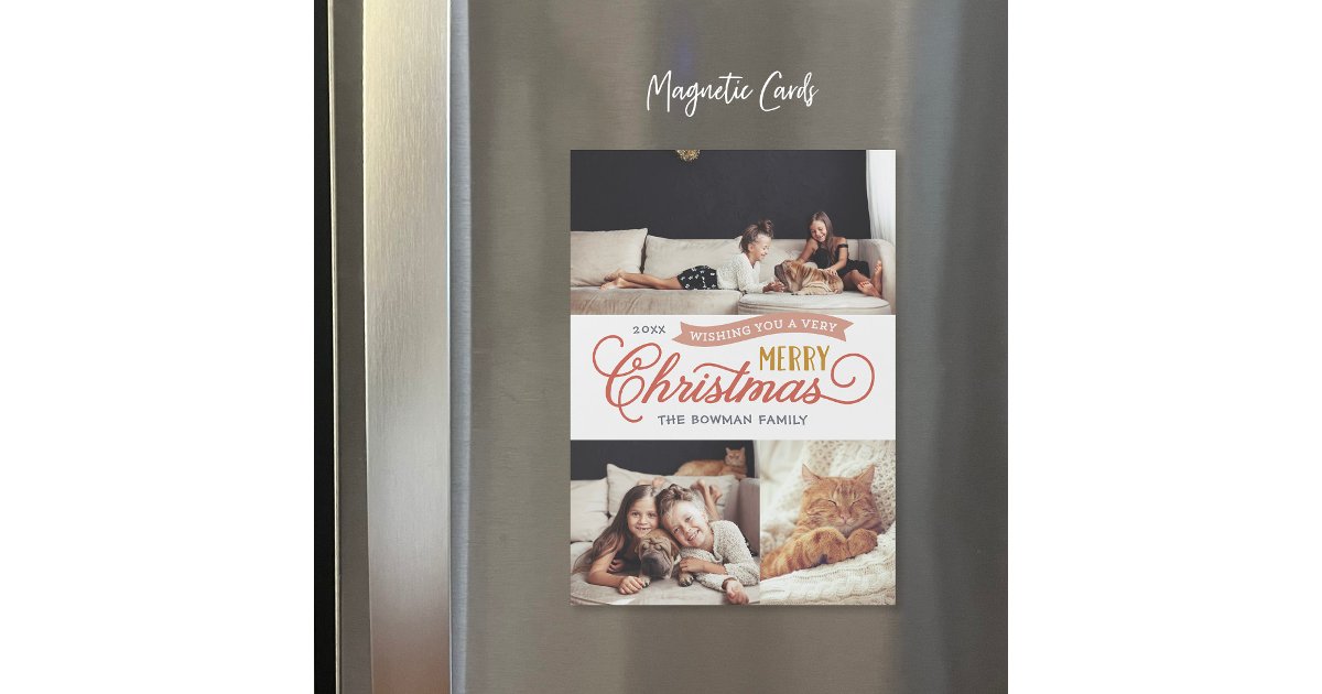 Very Merry Script Magnetic Holiday Photo Card | Zazzle