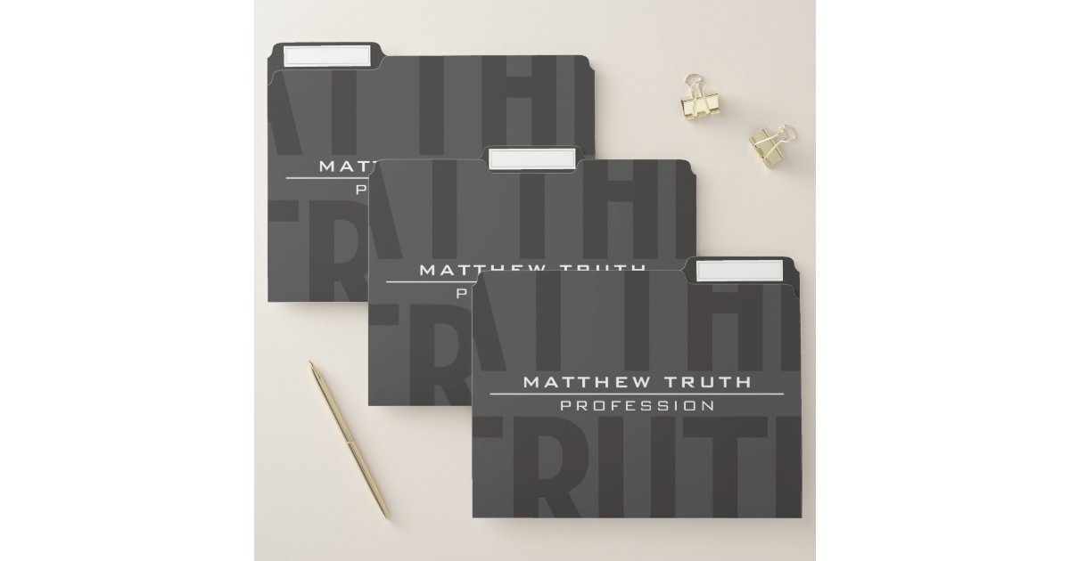 Very Modern Bold Dark Grey White Text File Folder | Zazzle