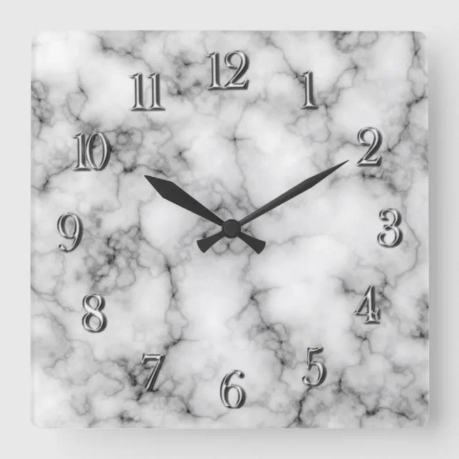Very realistic White Marble Pattern Square Wall Clock | Zazzle