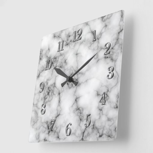 Very realistic White Marble Pattern Square Wall Clock | Zazzle