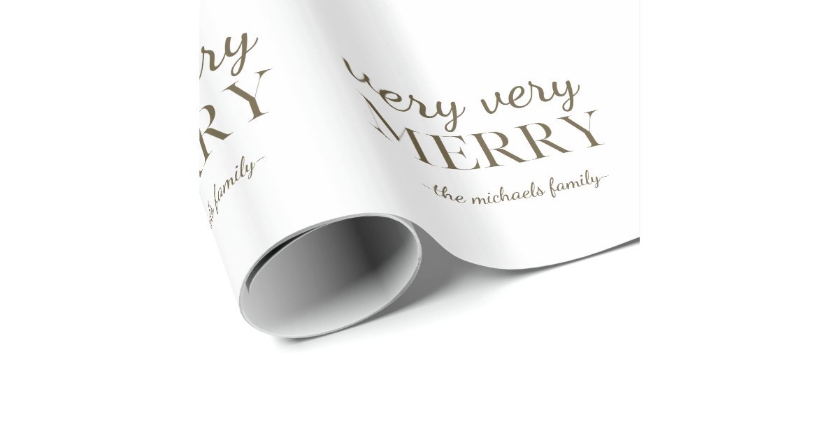 Very Very Merry Typography with Name Christmas Wrapping Paper | Zazzle