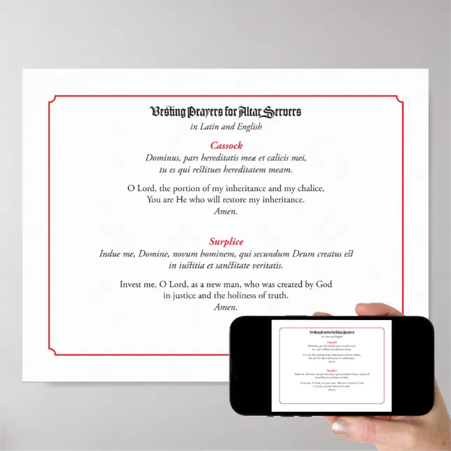 Vesting Prayers for Altar Servers (Cassock) Poster | Zazzle