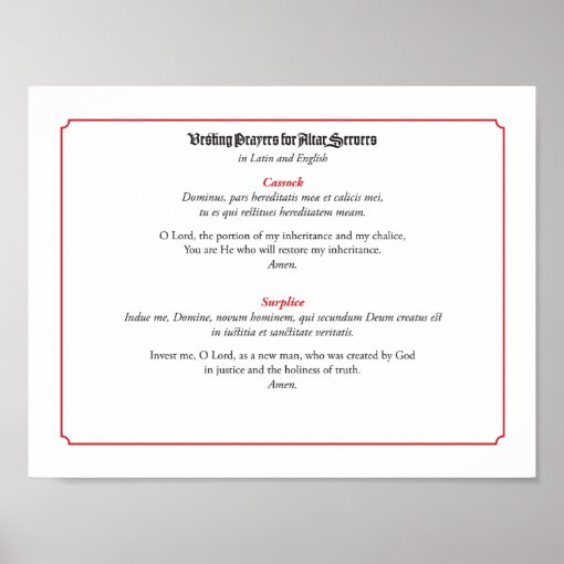 Vesting Prayers for Altar Servers (Cassock) Poster | Zazzle