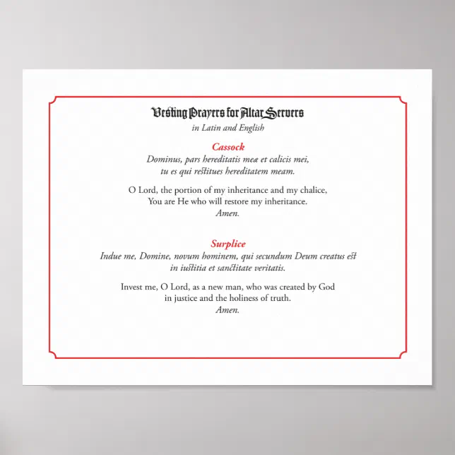 Vesting Prayers for Altar Servers (Cassock) Poster | Zazzle