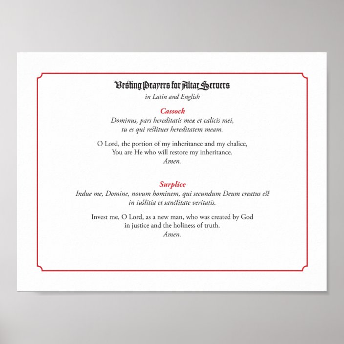 Vesting Prayers for Altar Servers (Cassock) Poster | Zazzle.com