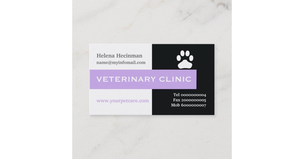 Vet/Veterinary Clinic, paw lavender eye-catching Business Card | Zazzle